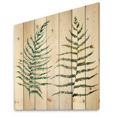 Designart - Two Fern Leaves - Farmhouse Print on Natural Pine Wood ...