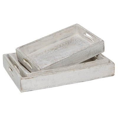 White Mango Wood Farmhouse Tray Set | Michaels