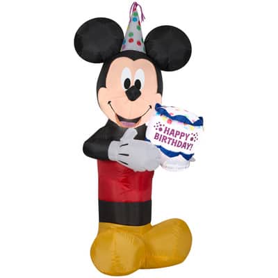 3.5ft. Airblown® Inflatable Mickey with Birthday Cake | Michaels