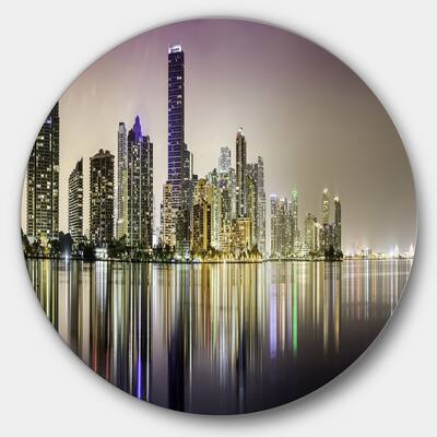 Designart - Miami Downtown Night Panorama' Extra Large Metal Circle ...