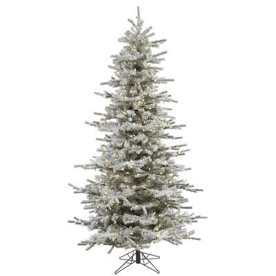 4.5ft. Pre-Lit Slim Flocked Sierra Fir Artificial Christmas Tree, Pure ...