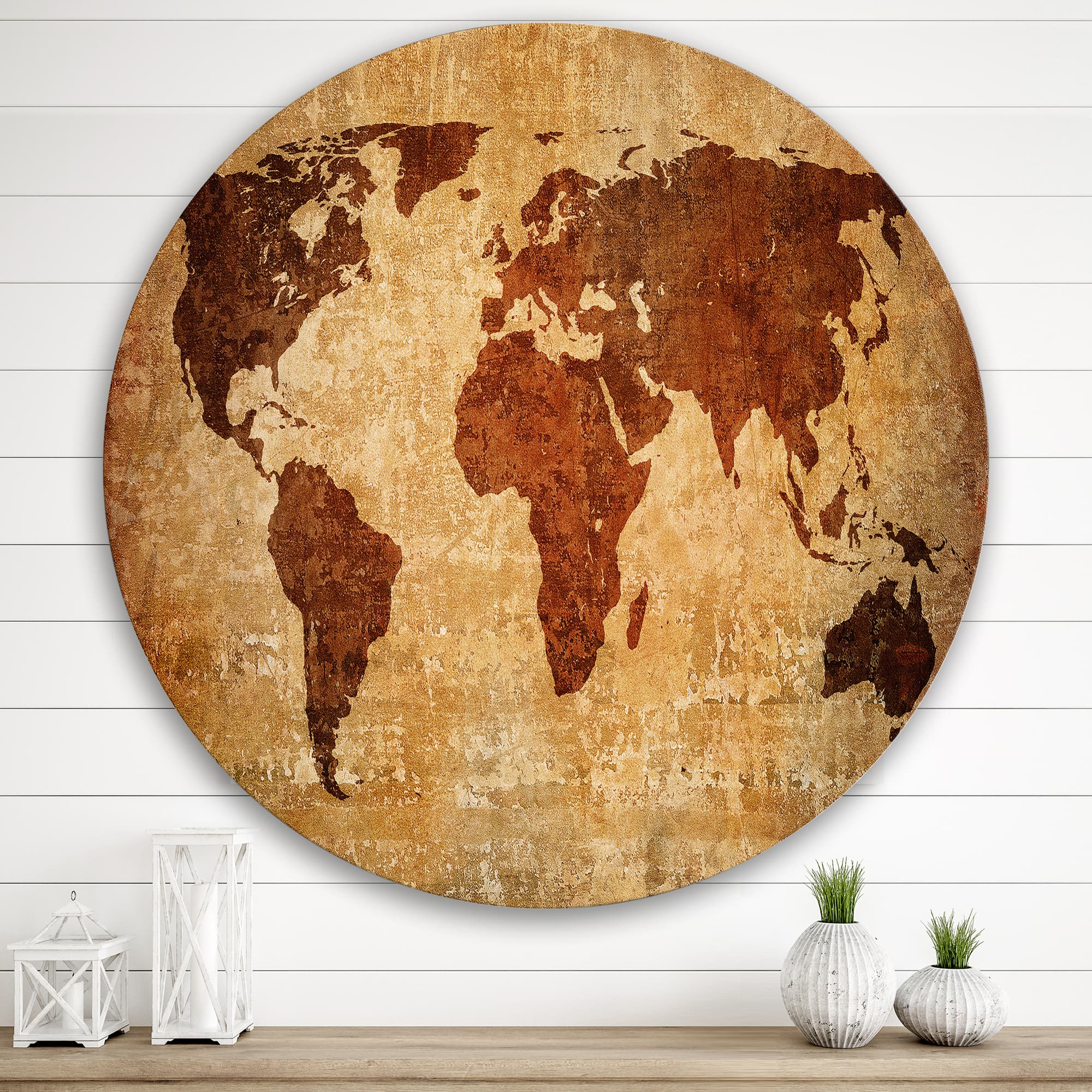 Designart - Ancient Map of The World XI - Vintage Metal Circle Wall Art ...