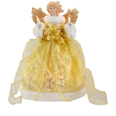 12" Lighted Gold Angel with Wings Christmas Tree Topper, Clear Lights ...