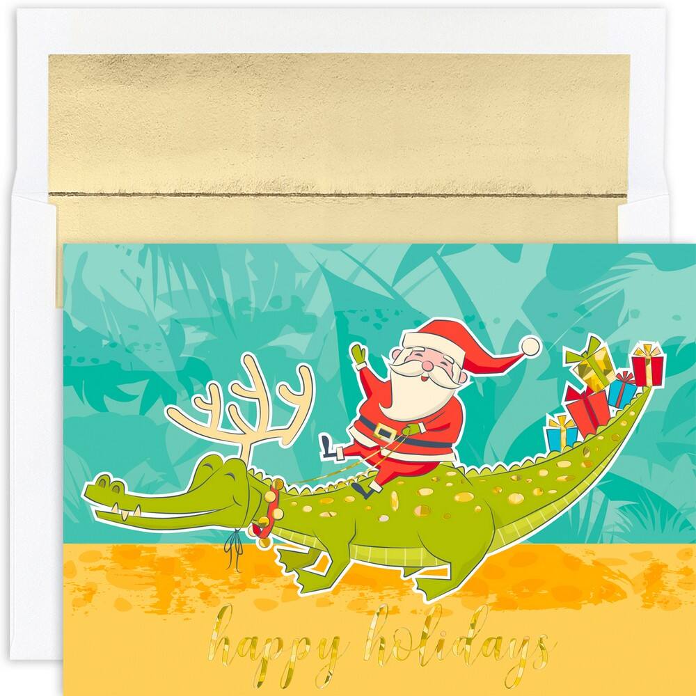 JAM Paper Santa & Gator Christmas Cards & Envelopes Set | Holiday ...
