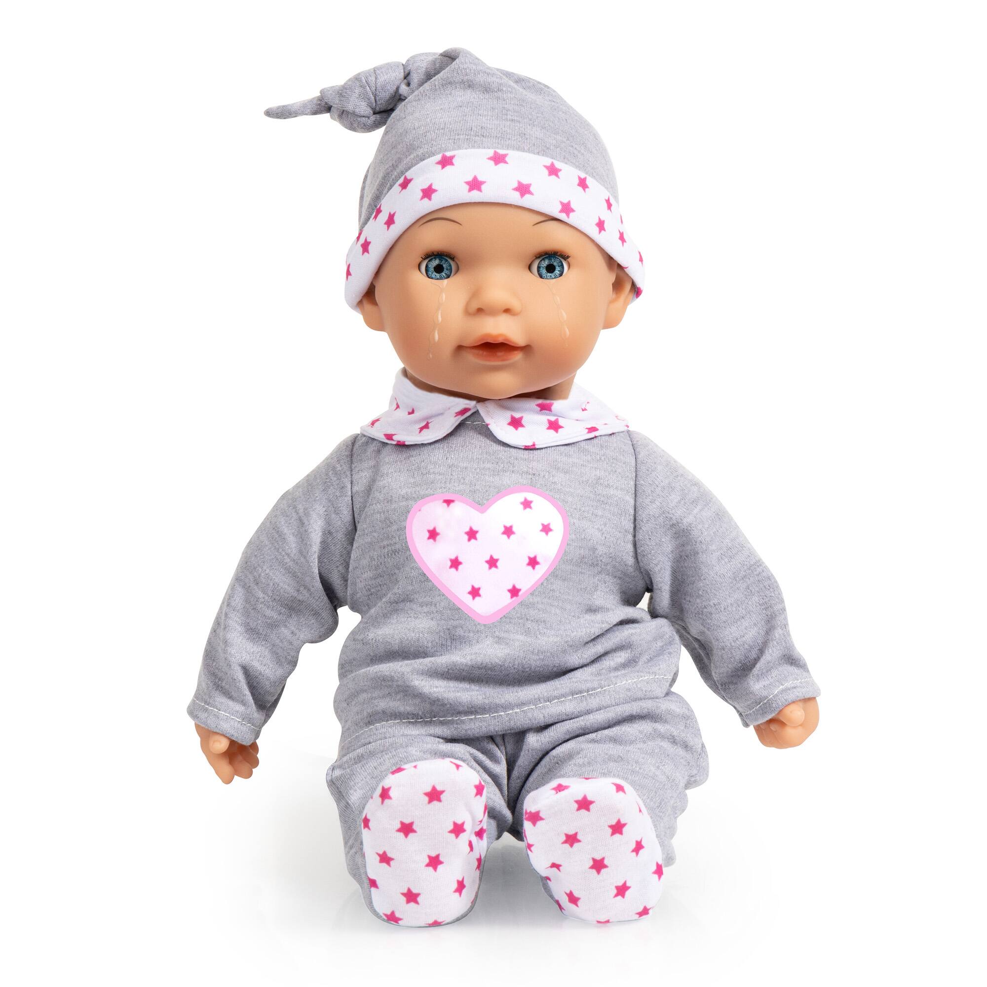 Bayer Design 15" Gray & Pink Hearts Interactive Tears Baby Doll | Michaels