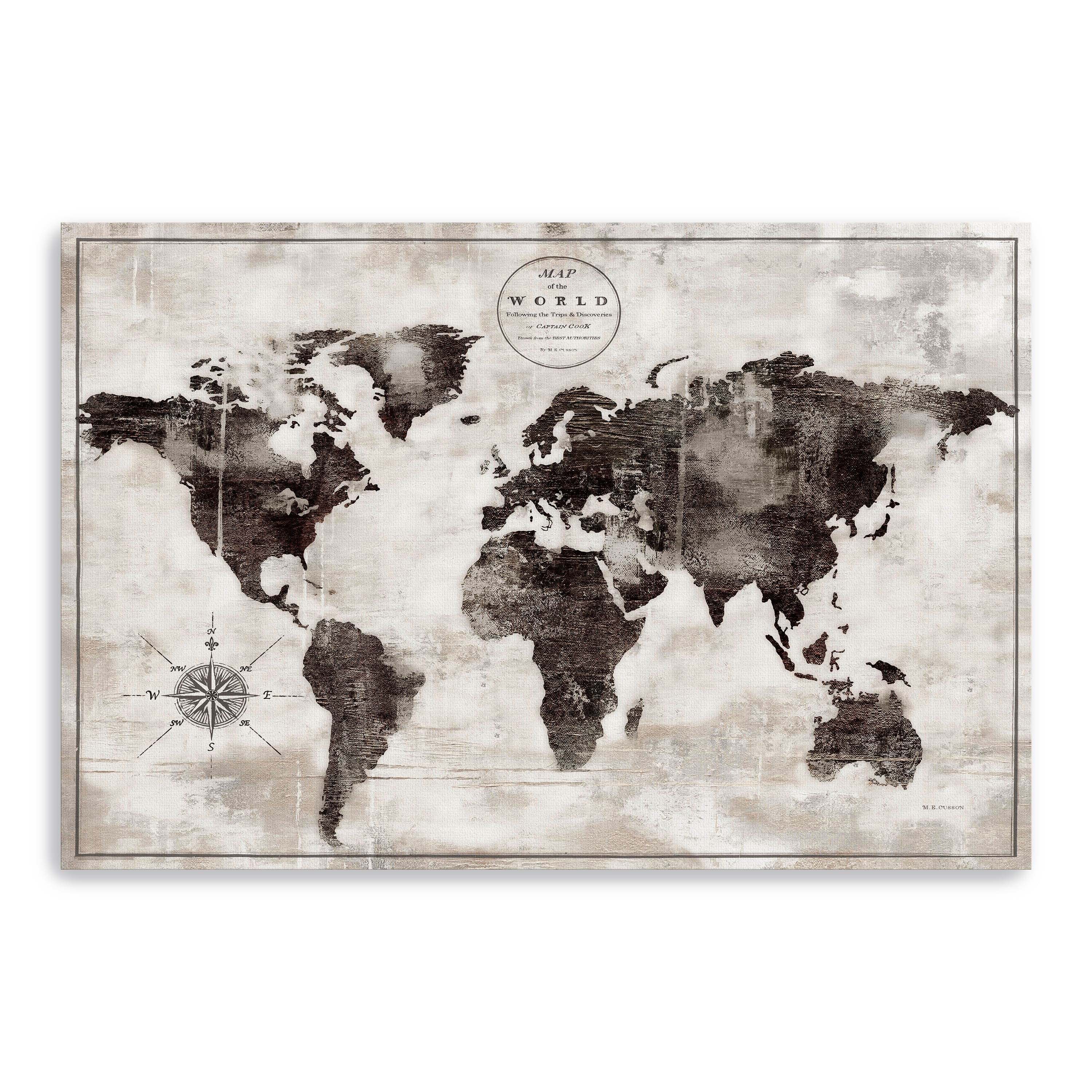 Rustic World Map Black And White Canvas Giclee | Michaels