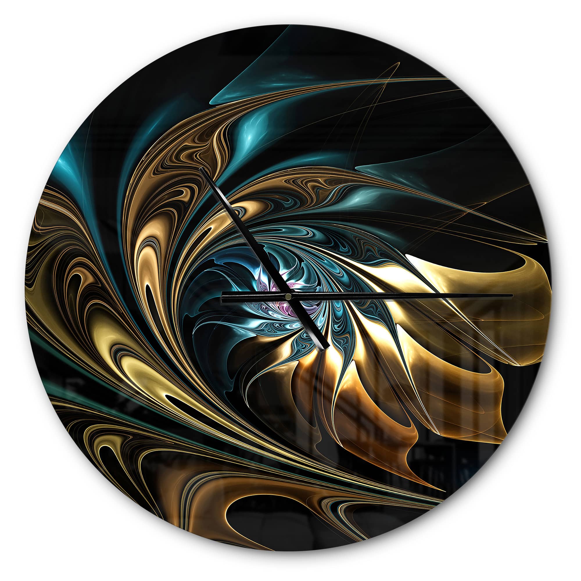 Designart Brown Blue Fractal Flower in Black Modern Wall Clock | Michaels