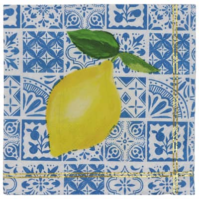 Citrus Kitchen Lemon on Blue Tile Paper Beverage Napkins, 20ct. by ...