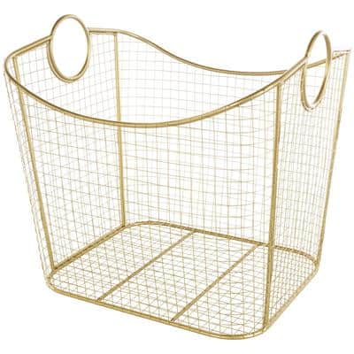 20" Gold Metal Storage Basket with Curved Sides & Ring Handles | Michaels