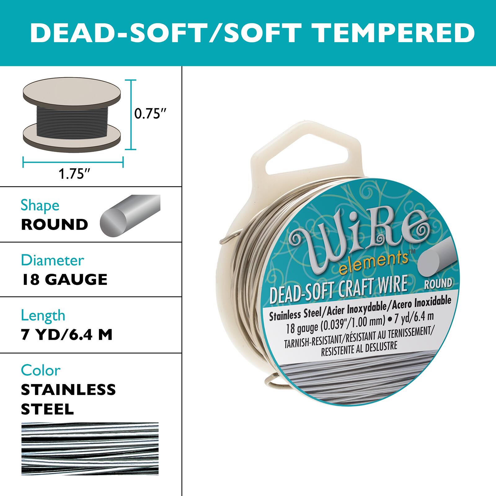 The Beadsmith® Wire Elements™ 18 Gauge Tarnish Resistant Round Soft ...