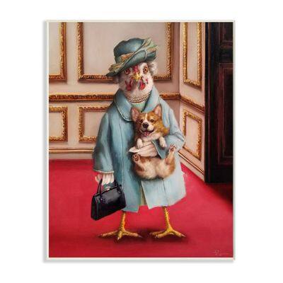Stupell Industries Queen Chicken with Corgi Wood Wall Plaque, Size: 13 ...