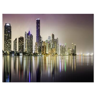 Designart - Miami Downtown Night Panorama - Extra Large Canvas Art ...