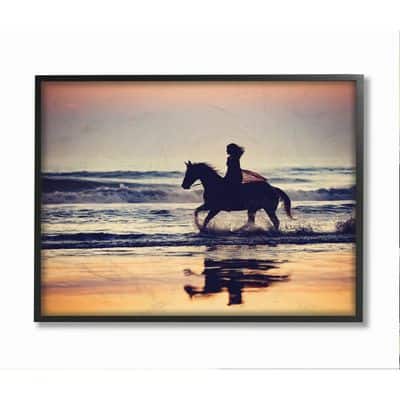 Stupell Industries Sunset Beach Horseback Rider Female Silhouette in Black Frame Wall Art | Michaels
