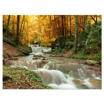 Designart - Forest Waterfall with Yellow Trees - Large Landscape Canvas ...
