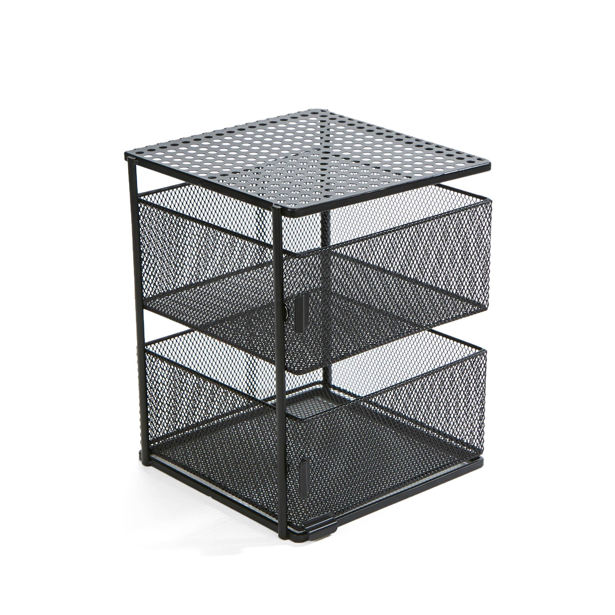 Mind Reader Black 2-Tier Metal Mesh Magnetic Organizer Slide Out Basket ...