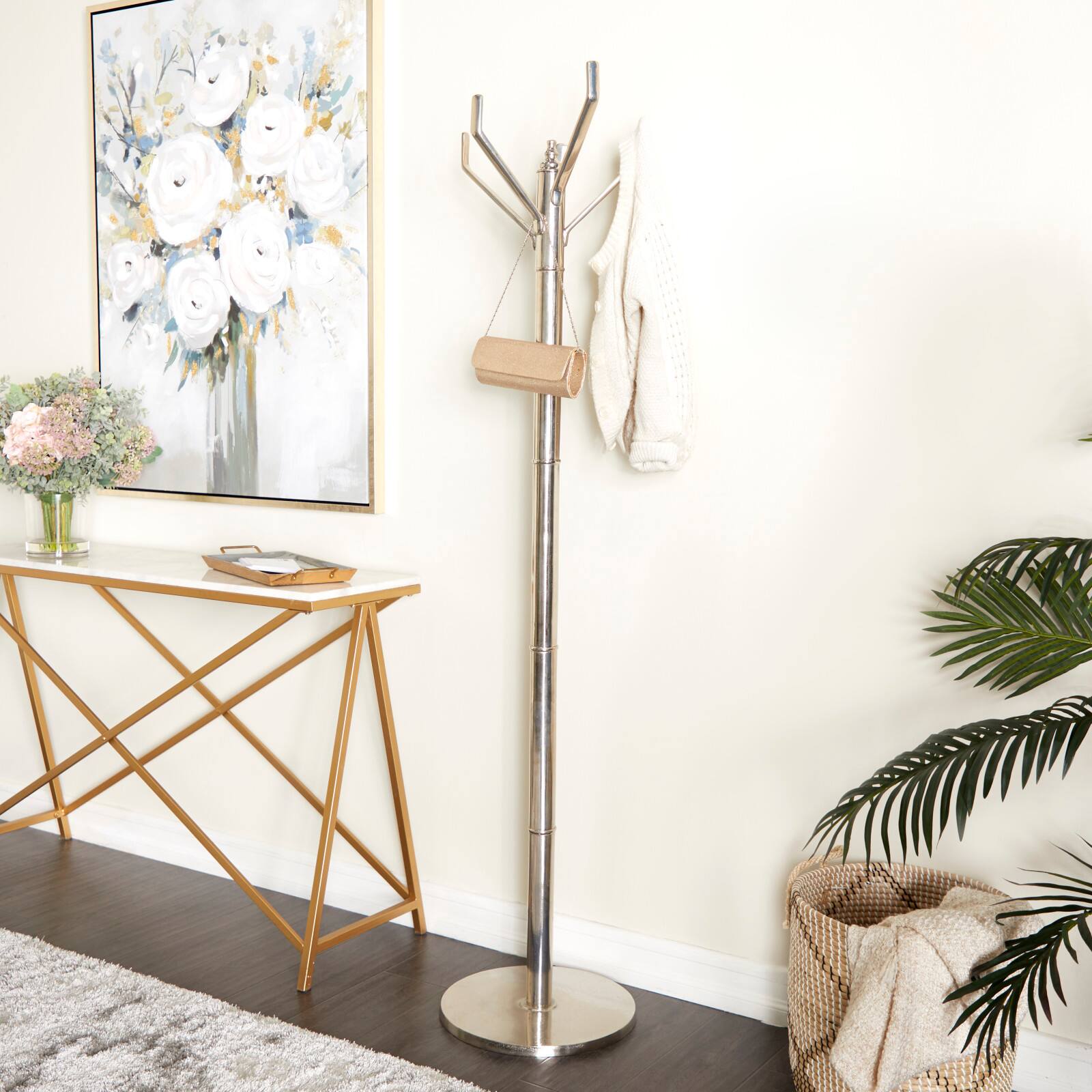 The Novogratz Silver Aluminum Contemporary Coat Rack, 69" x 15" x 15 ...
