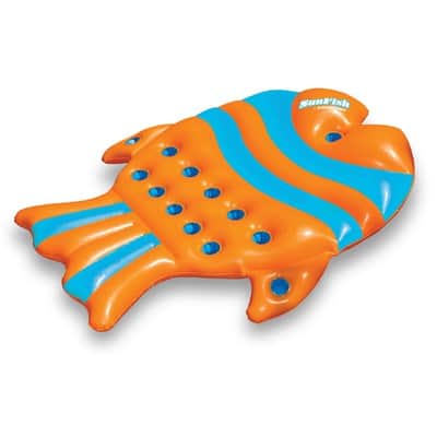 60.5" Orange & Blue Inflatable Sun Fish Swimming Pool Floating Raft ...