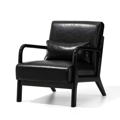 Glitzhome® Mid-Century Faux Leather Accent Chair | Michaels