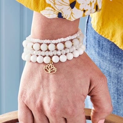 White Bead Stretch Bracelet Stack | Projects | Michaels