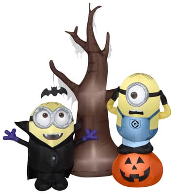 5.5ft. Airblown® Inflatable Minions with Tree and Pumpkin | Michaels