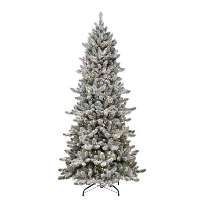 6.5ft. Pre-Lit Slim Flocked Royal Majestic Artificial Spruce Tree ...
