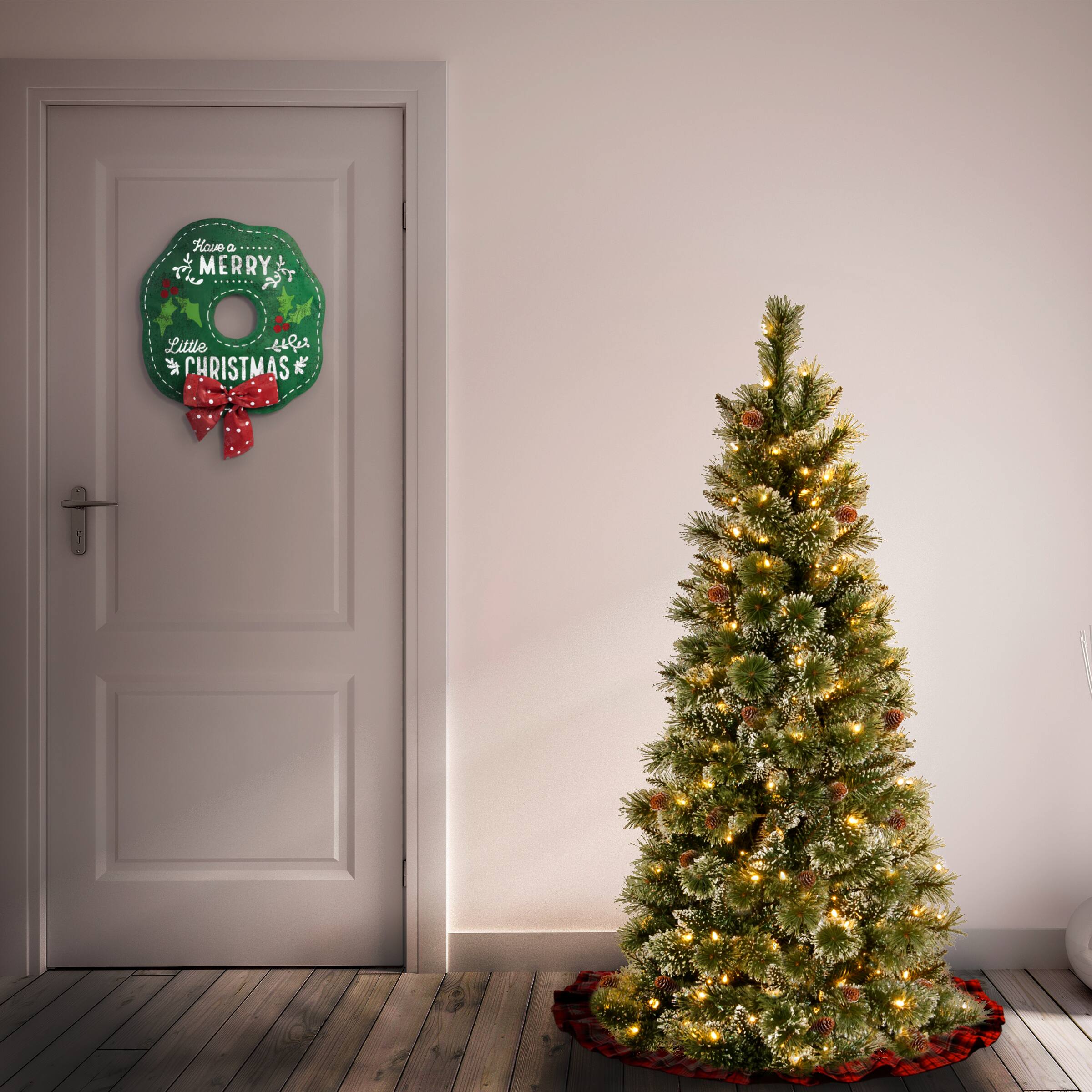 5ft. Pre-Lit Glistening Pine Pencil Slim Artificial Christmas Tree ...