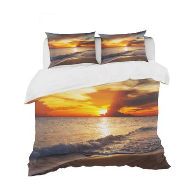 Designart 'Yellow Sunset Through Dark Clouds' BEach Bedding Set - Duvet ...