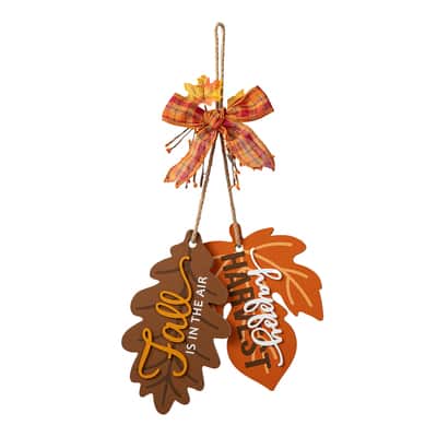 Glitzhome® 24.5" Fall Wood Maple Leaves with Bowknot Door Hanger | Michaels