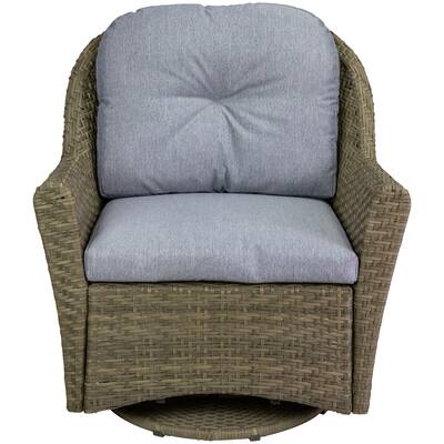 34" Gray Deep-Seated Resin Wicker Glider Chair with Gray Cushions ...
