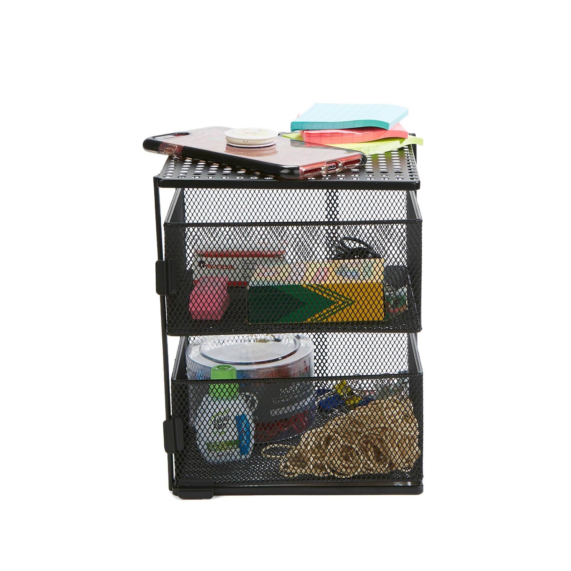 Mind Reader Black 2-Tier Metal Mesh Magnetic Organizer Slide Out Basket ...