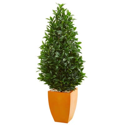 5ft. Bay Leaf Topiary Tree in Orange Planter | Michaels