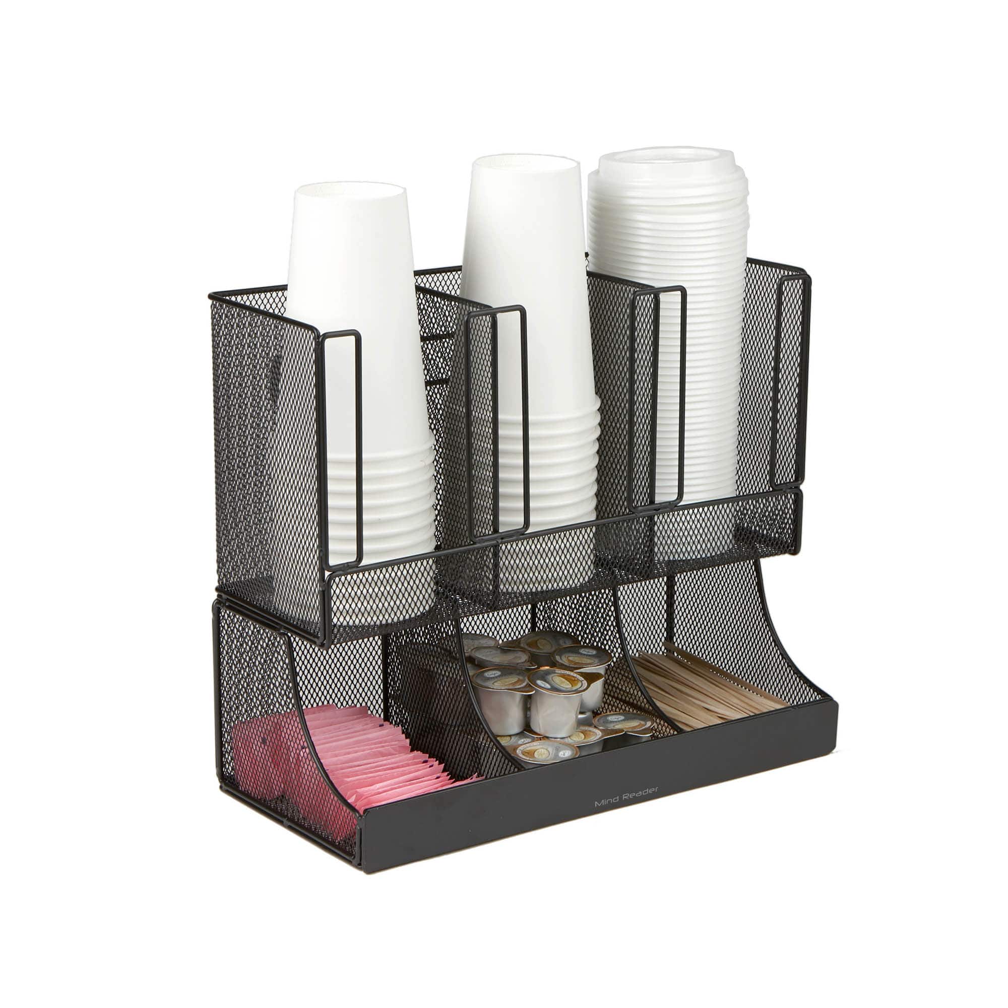 Mind Reader Black Metal Mesh 6 Compartment Upright Breakroom Coffee ...