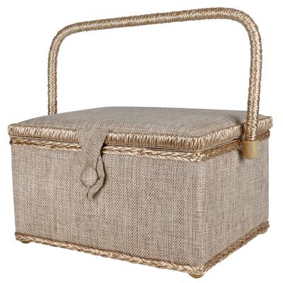 SINGER® Linen Fabric Large Sewing Basket | Michaels