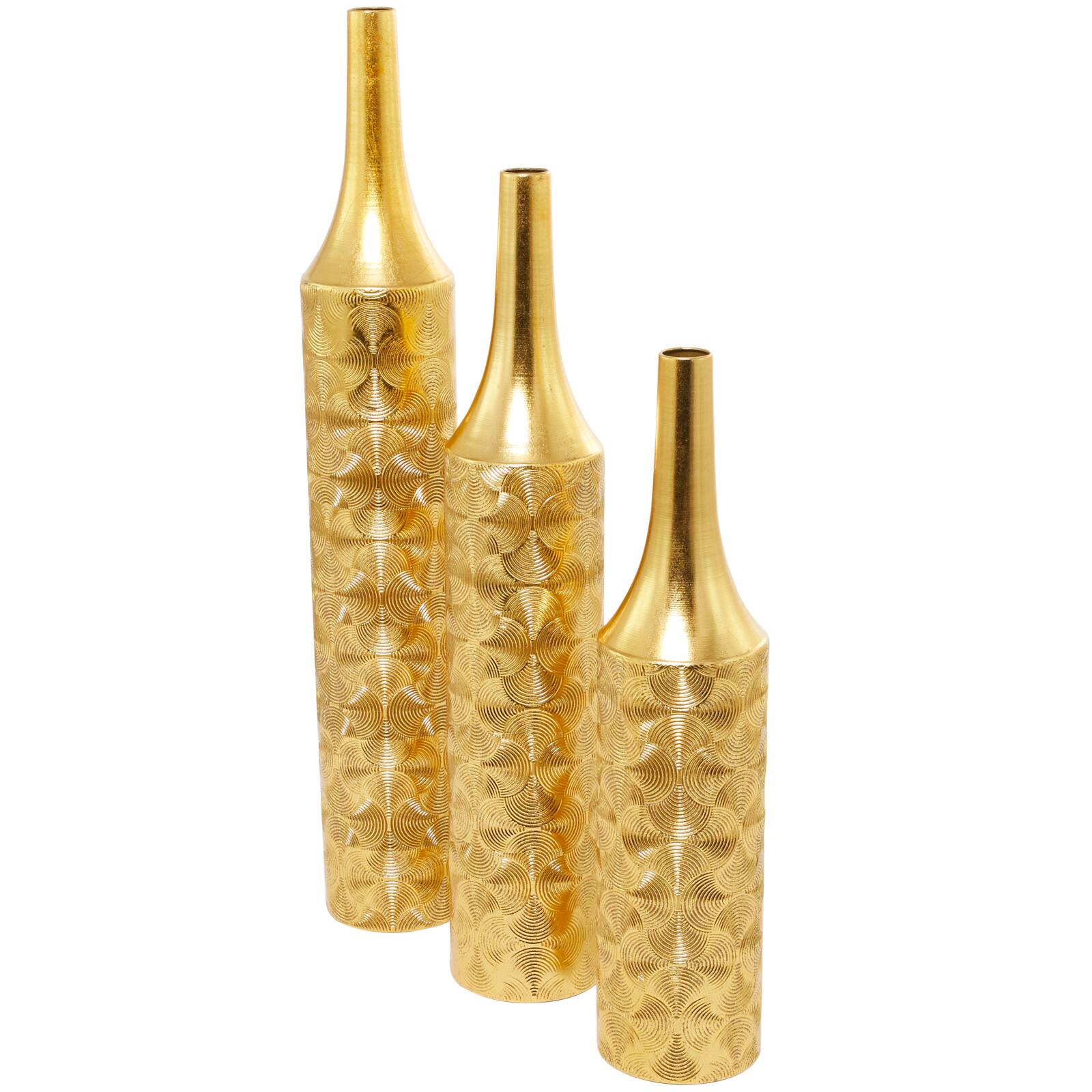 Gold Metal Tall Distressed Metallic Vase with Etched Swirl Patterns Set ...