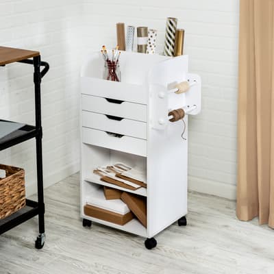 Honey Can Do 3-Drawer White Rolling Craft Cart with Drawers & Slotted ...