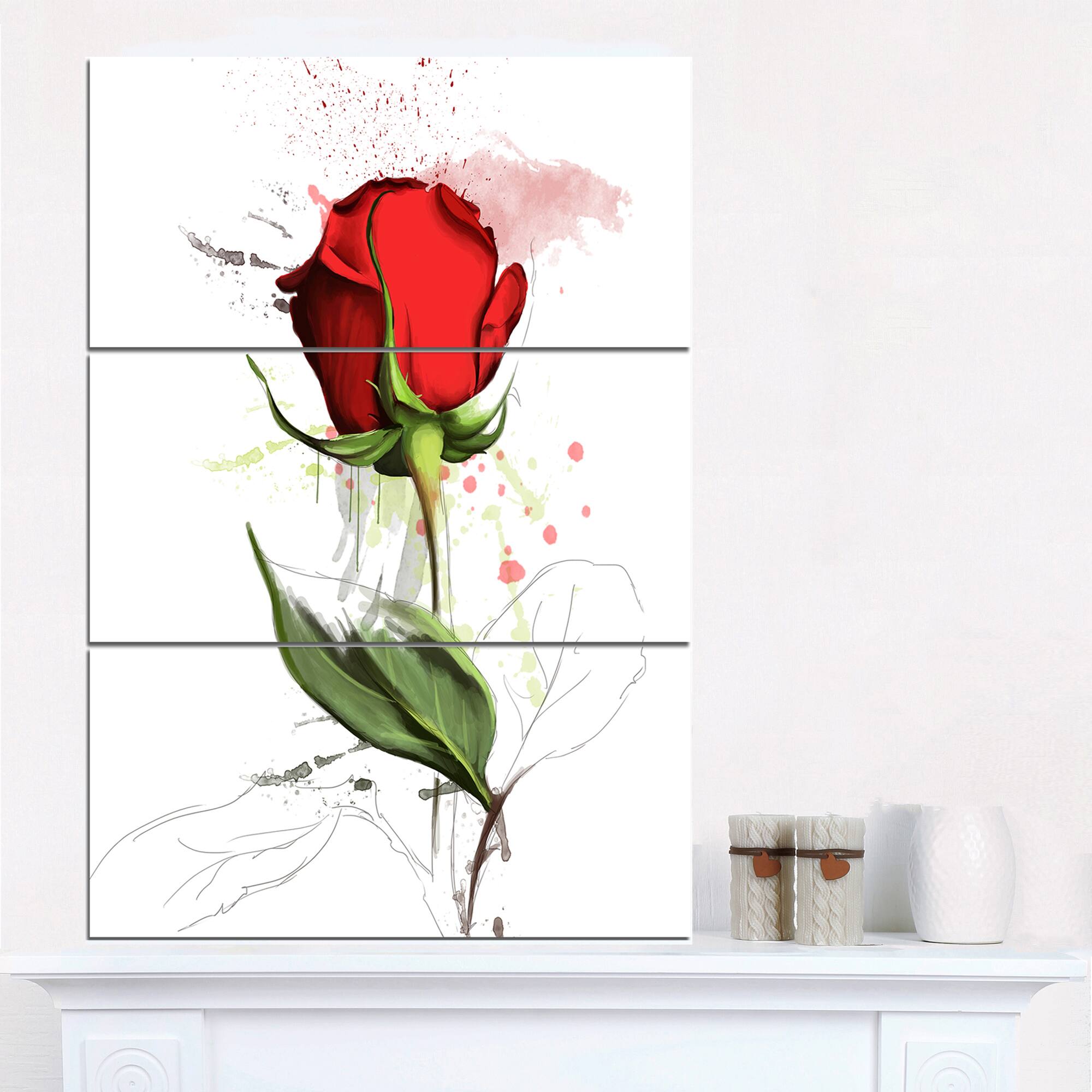 Designart - Red Rose Hand drawn - Floral Canvas Art Print | Michaels