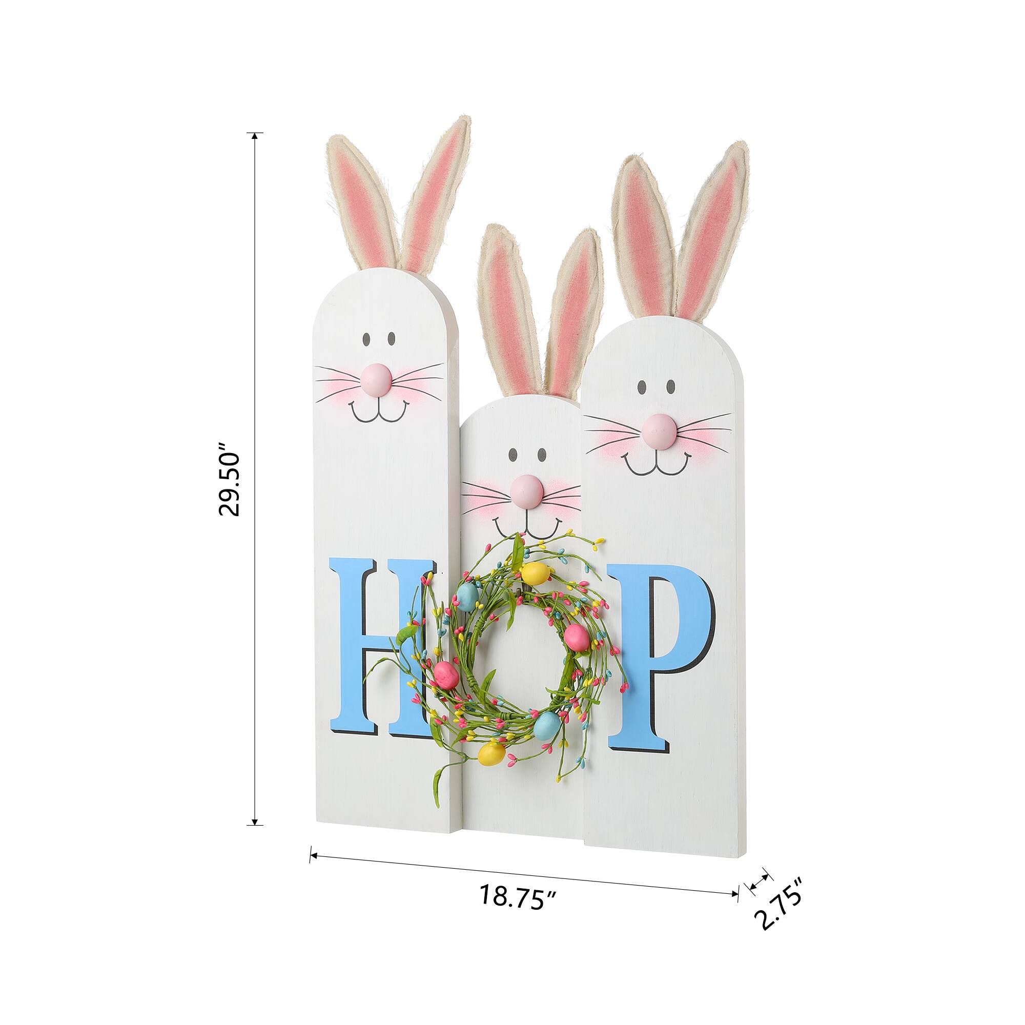 Glitzhome® 29.5" Easter Bunny Family HOP Wooden Porch Sign | Outdoor ...