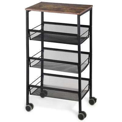 Black Rustic 3-Tier Metal Wire Storage Kitchen Cart on Wheels | Michaels