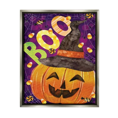 Stupell Industries Boo Jack-o-Lantern Halloween Candy Framed Floater ...