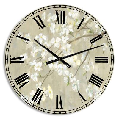 Designart Neutral Dogwood In Spring Farmhouse Wall Clock, Size: 23" x ...