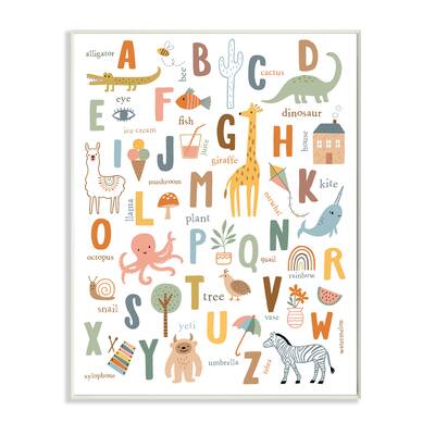 Stupell Industries Fun Educational ABC Chart Cute Animals Wood Wall ...