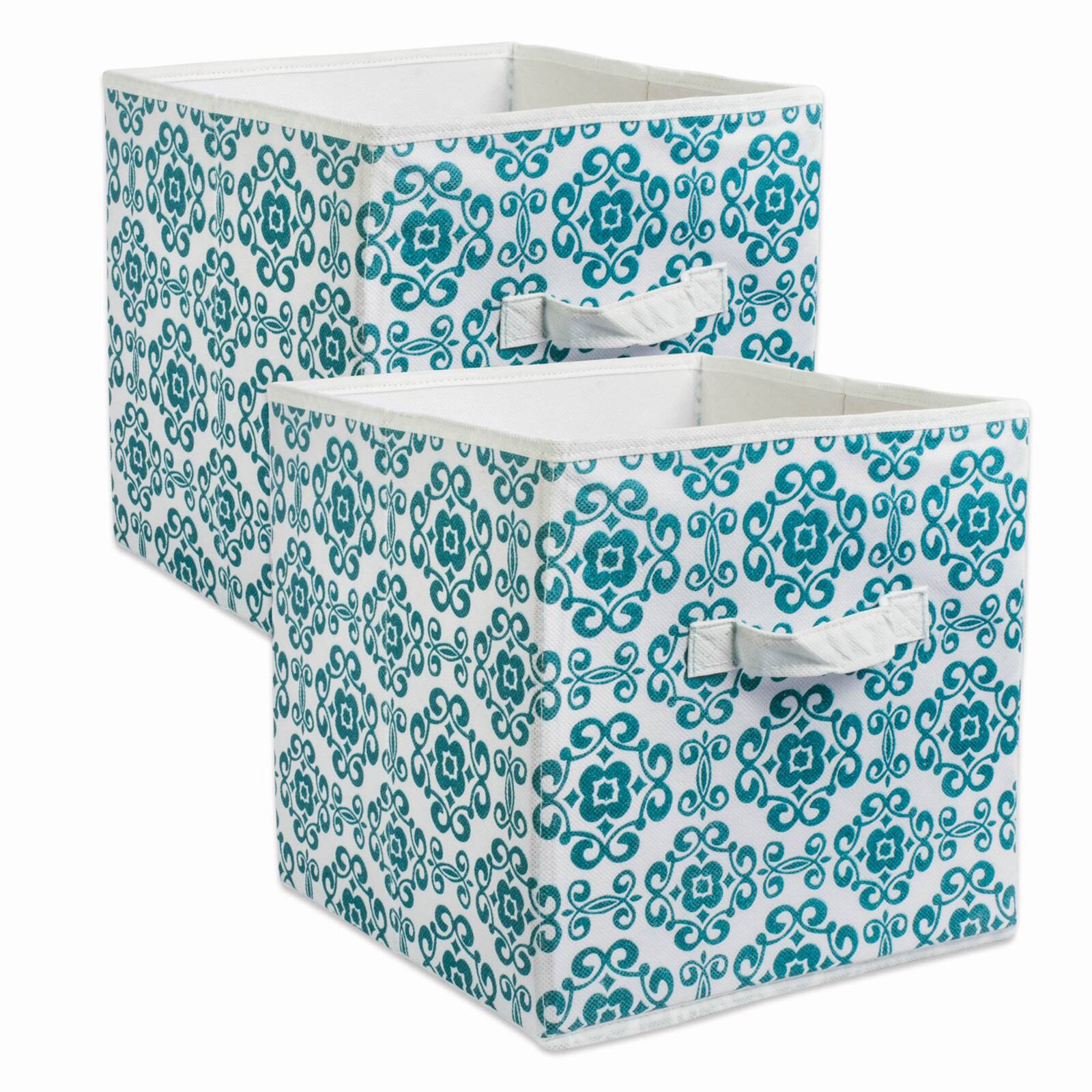 DII 13 Teal Scroll Non Woven Fabric Cubes 2ct Storage Cubes 
