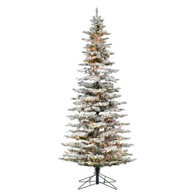 9ft. Pre-Lit Flocked Utica Fir Artificial Christmas Tree, Pure White ...