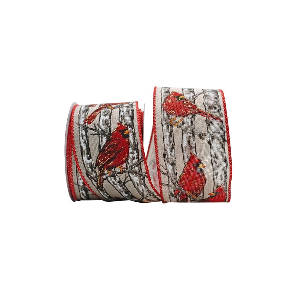 JAM Paper 2.5" x 10yd. Red Cardinal Perch Linen Wired Ribbon | Michaels