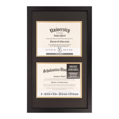 2 Opening 8.5" x 11" Black Document Frame with Double Mat by Studio ...