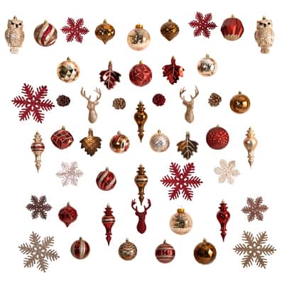 52ct. Holiday Deluxe Shatterproof Christmas Tree Ornament Box Set ...
