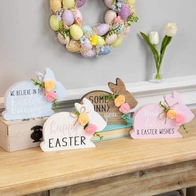 8" Floral Bunny Wooden Tabletop Easter Signs, 4ct. | Michaels
