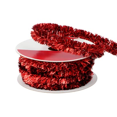 5/8" x 30ft. Red Tinsel Wired Trim Ribbon by Celebrate It® | Michaels