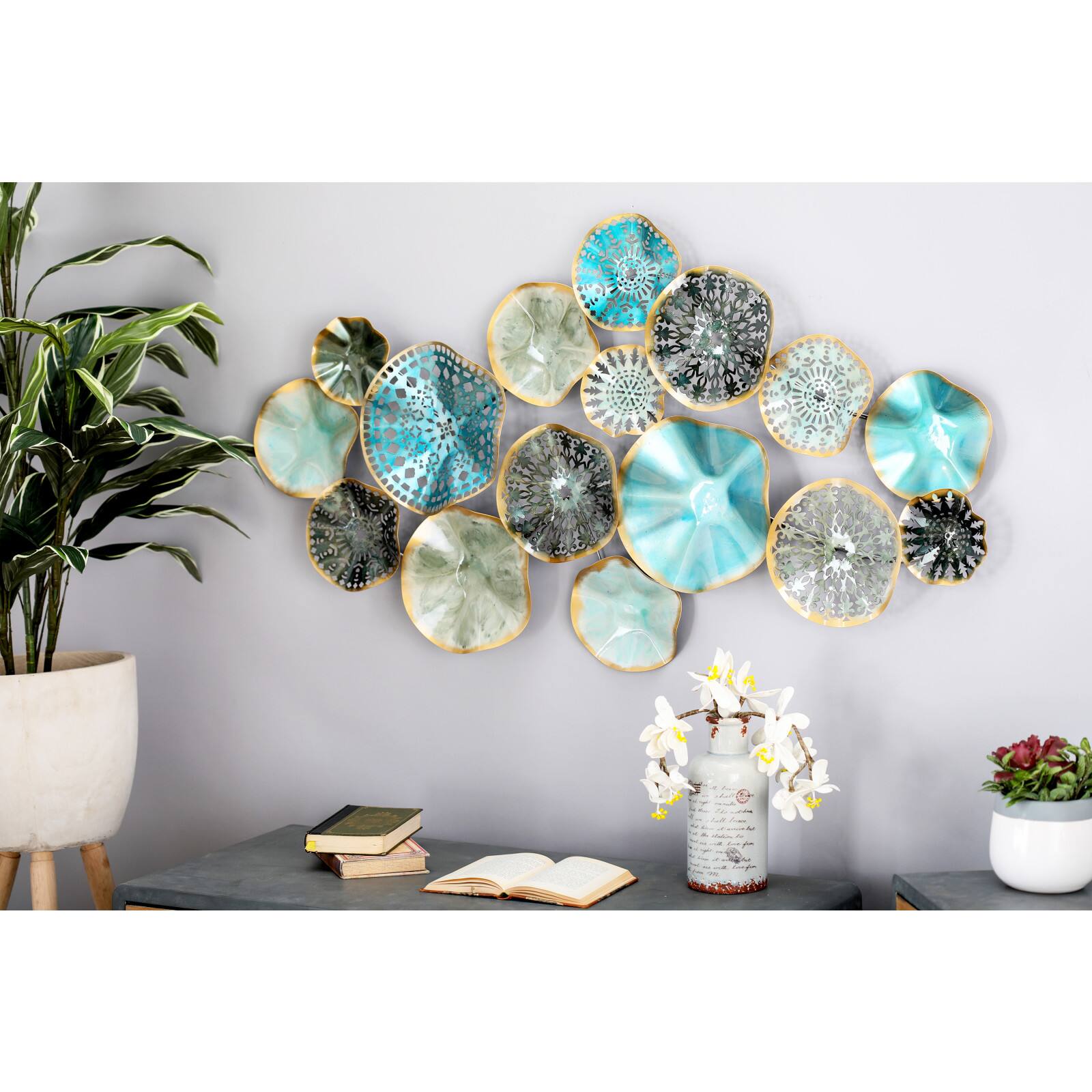 Multi Colored Metal Contemporary Wall Decor, 50" x 25" | Wall Art ...