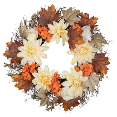 Orange and Cream Floral Fall Harvest Artificial Wreath 22" | Michaels